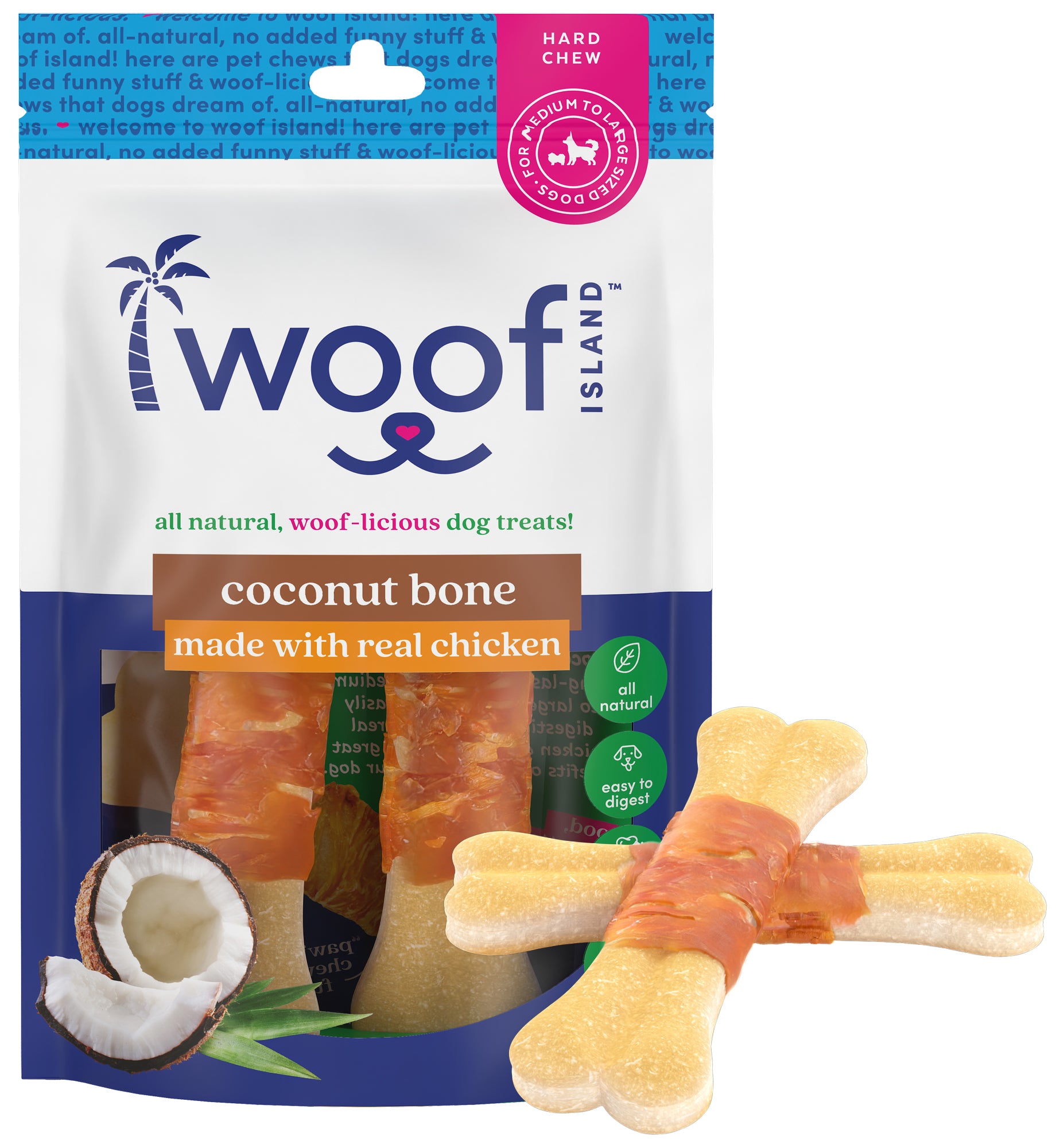 Coconut Dog Bones Premium Treats (with Real Chicken) 2 Pack – Woof Island
