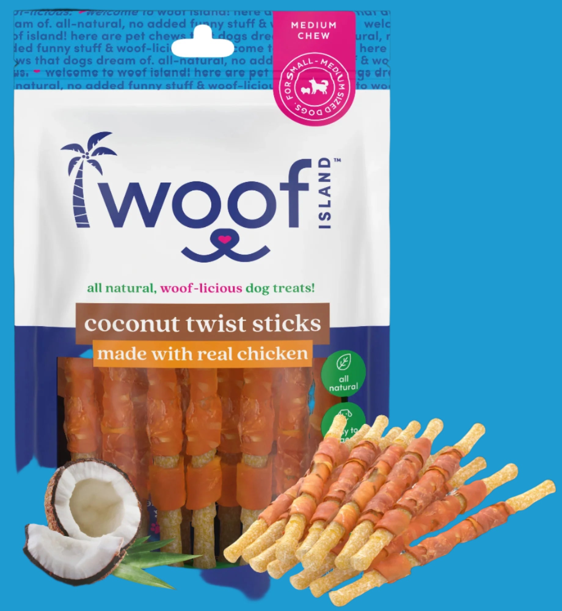 Coconut Dog Twist Premium Treats (with Real Chicken) 12 Pack – Woof Island